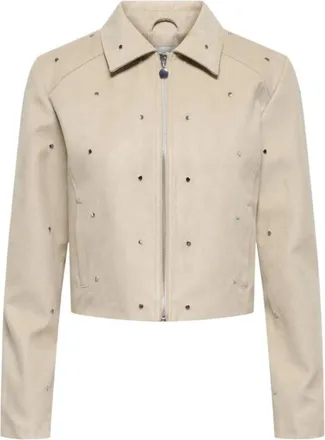 Jacqueline de Yong Jacqueline de Yong, Femme, Vestes, Beige, Taille: 42 FR Blazer Classique &agrave; Col Rond et Manches Longues avec Fermeture &Eacute;clair