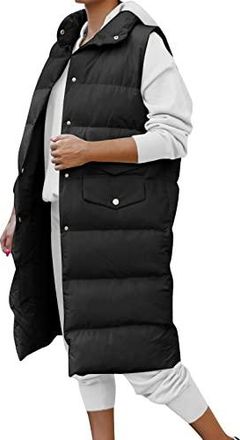 Generic Vestes dhiver longues pour femmes 2026 - Veste thermique rembourr&eacute;e avec poche matelass&eacute;e pour lext&eacute;rieur, Noir, S