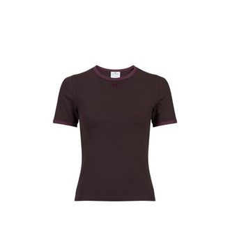 Courr&egrave;ges T-shirt &agrave; logo brod&eacute; et bord contrastant en coton