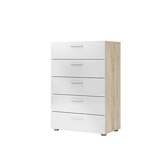Tvilum Kommode mit fünf Schubladen, Eiche und Weiß glänzend, 70 x 102 x 40,25 cm
