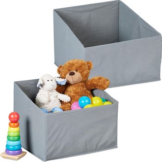 Relaxdays Aufbewahrungsbox 2er Set, Faltbare Regalboxen, HBT: 22-30 x 37 x 34 cm, trapezförmig, Faltboxen, Vlies, grau