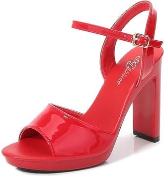 Generic Rouge,39 EU,Sandales à Talons compensés et épais pour Femmes, Bout Ouvert, Bride à la Cheville, Chaussures de soirée de Mariage