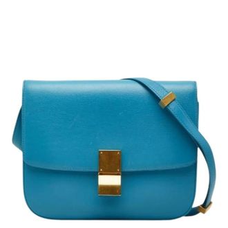 Celine Sac bandouli&egrave;re classique en cuir mod&egrave;le Box moyen Pre-owned - Femme - Pre-owned - Bleu - Taille: ONE Size