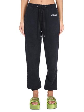 Versace Logo Cotton Jogging Pants - Black