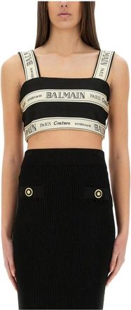 Balmain Femme, Tops, Multicolore, Taille: 36 FR Ribbed Logo Crop Top