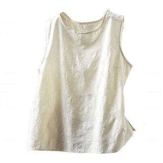 Generic D&eacute;bardeur en coton et lin pour femme, sans manches, couleur unie, coupe ample, confortable, col rond, style ethnique, d&eacute;bardeur d&eacute;t&eacute;, beige, XXL
