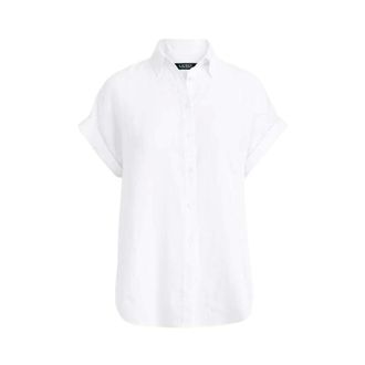 Ralph Lauren Chemise &agrave; manches courtes en lin - Femme - Blouses et Chemises - Blanc - Taille: 42 FR