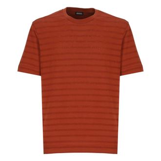 Ermenegildo Zegna Homme, Tops, Brun, Taille: L T-shirt &agrave; Rayures en Coton Marron