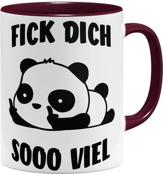 OM3 Fick dich so viel Tasse mit Panda B&auml;r - Keramik Becher - 11oz 325ml - Beidseitig Bedruckt - Bordeaux