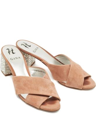 Gina crystal-embellished suede slide sandals - Nude