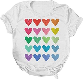 Generic Tunique d&eacute;contract&eacute;e &agrave; manches courtes et col rond pour femme 2026 pour la Saint-Valentin, blanc, XL