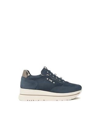 Nero Giardini I514105D Sneakers Femme en Cuir Velours Et Mati&egrave;re Technique - Bleu 37 EU