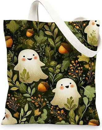 Generic Sacs fourre-tout en toile fantôme, motif esprit, sacs réutilisables, nature fantaisie, léger, lavable, bandoulière pour voyage B, vert, 13x15 Inch