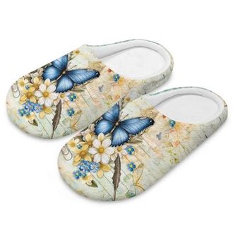 Coloranimal Pantoufles de spa pour femme - Pantoufles dint&eacute;rieur en vrac antid&eacute;rapantes &agrave; bout ferm&eacute;, Fleur de papillon bleue., 38.5/39.5 EU