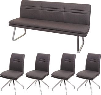 Mendler Esszimmer-Set HWC-H70, Sitzgruppe Esszimmergruppe Esszimmergarnitur, Stoff/Textil Edelstahl geb&uuml;rstet - grau-braun 180cm