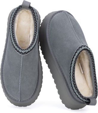 Mishansha Damen Warme Hausschuhe Winter Feste Sohle Frauen Pantoffeln Indoor Outdoor Slipper Dunkelgrau Gr.40