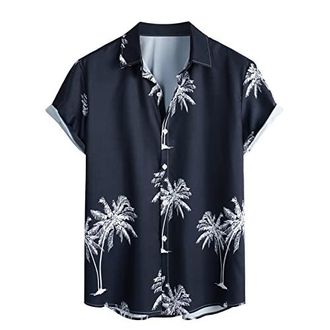 Generic Chemise hawa&iuml;enne &agrave; manches courtes en coton pour hommes : chemise de plage avec imprim&eacute; chemise d&eacute;t&eacute; boutonn&eacute;e chemise d&eacute;contract&eacute;e avec col rabattu 