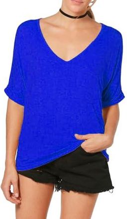 Re Tech UK T-Shirt Oversize - pour Femme - col en V/Manches retroussées/Coupe Chauve-Souris - Style Casual - Tailles EU 36-54 - Bleu Roi - XXL EU 48-50