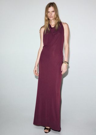 Mango Drapiertes Kleid mit Metallic-Detail bordeaux - Damen - S - MANGO