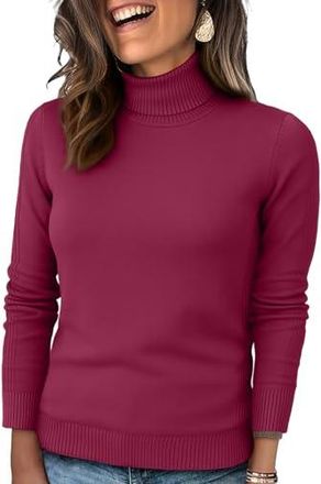 Generic Pull Femme Hiver Chaud col Montant Mode Ample Sweatshirts Couleur Unie Pull Femme Chic et El&eacute;gant D&eacute;contract&eacute; Manche Longue Jumper Tops Vin Rouge