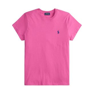 Ralph Lauren Femme, Tops, Rose, Taille: 36 FR T-shirt &agrave; Manches Courtes et Col Rond avec Logo Brod&eacute;