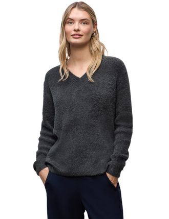 Street One Damen 3015650 Kuscheliger V-Neck Pullover, Gravel Grey, 36