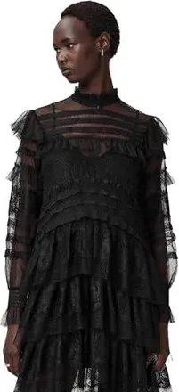 AllSaints Allsaints Cavarly Ls Maxi Dres pour Femme, Dentelle Noire., 38
