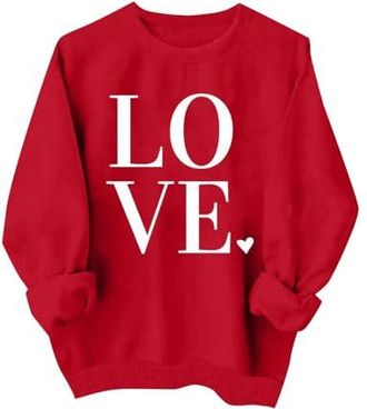 Generic Pull avec col pour femme - Imprim&eacute; amour mignon - T-shirt ample - Manches longues - Col rond - Pull dhiver pour femme - Tricot, Rose, XXL