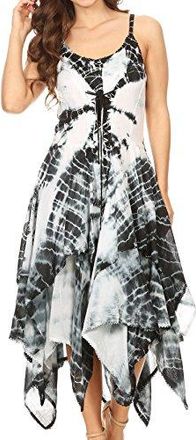 Sakkas 902 Annabella Corset Bodice Handkerchief Hem Dress - Noir/Blanc - One Size Plus