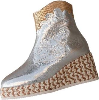 Generic Bottes tendance &agrave; talon &eacute;pais pour femme - Respirantes - T&ecirc;te ronde - Talon &eacute;pais - 2,5 cm, Argent&eacute;., 40.5 EU