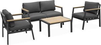 Sweeek Salon de jardin Casoria. aluminium et polywood 4 places. 1 canap&eacute;. 2 fauteuils. 1 table basse Anthracite / Gris fonc&eacute;