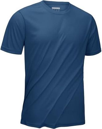 KEFITEVD Homme de Course Tops Court Séchage Rapide avec Col Rond T-Shirt Court Protection Solaire Léger,Bleu Gris,XXL