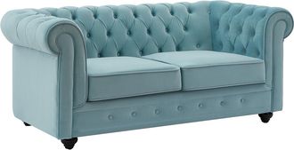 Vente-Unique Sofa 2-Sitzer - Samt - Pastellblau - Chesterfield