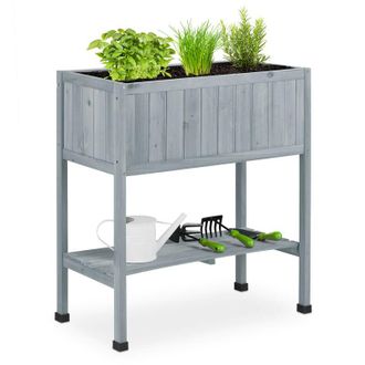 Relaxdays Relaxdays Hochbeet Holz, Pflanzbeet auf Stelzen, HBT: 80,5 x 74 x 38 cm, Garten, Balkon & Terrasse, mit Folie, grau