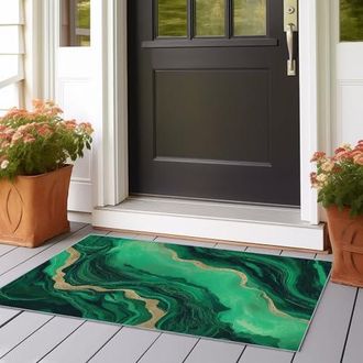 Generic Tapis de Couloir 80 x 150 cm, Poil Ras Tapis de Passage Couloir Antid&eacute;rapant et Lavable Luxe Moderne Veinage Dor&eacute; Marbre Motif Tapis de Sol Long, Vert