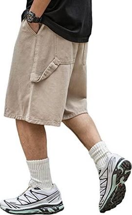 ORANDESIGNE Shorts en Jean Hip Hop pour Homme Bermuda Baggy Denim Shorts Imprimé Vintage Pantalon de Danse de Rue Pantalon de Skateboard Short Punk Z1 Kaki XL