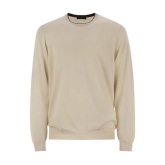 Fay Baumwoll-Rundhalspullover - - Knitwear - Herren - Beige - 3XL