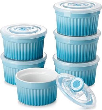 VANCASSO Ramequins avec Couvercles Lot, 6 X 200 ML Ramequins et Moules &agrave; Souffl&eacute;s en Porcelaine, Ramequin Creme Brulee pour Muffin et G&acirc;teau, Ramequin Four &agrave; C