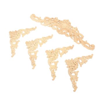 Supvox Geschnitzte Holzapplikationen 5 St&uuml;ck Massivholz M&ouml;beldekoration Unlackiert f&uuml;r T&uuml;ren Schr&auml;nke und Kommoden Europ&auml;ischer Stil Wand und M&ouml;belschmuck