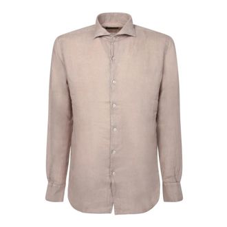 Dell'Oglio Homme, Chemises, Brun, Taille: S Chemise en Lin Marron Col Classique