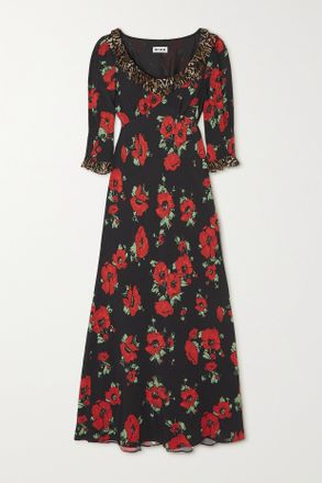 Rixo Robe Midi En Cr&ecirc;pe Imprim&eacute; &Agrave; Volants Juliette - Noir