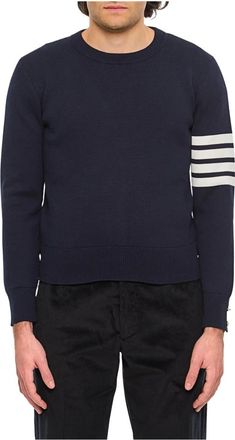 Thom Browne Homme, Pulls, Bleu, Taille: M Maille de coton &agrave; 4 barres