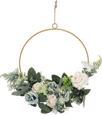 Pretyzoom K&uuml;nstliche Eukalyptus Kranz Metallring Kranz K&uuml;nstliche Rosen Blumen Kranz Metall Girlande T&uuml;rkranz Wandkranz Wanddeko Fr&uuml;hling Hochzeit Deko Garten T