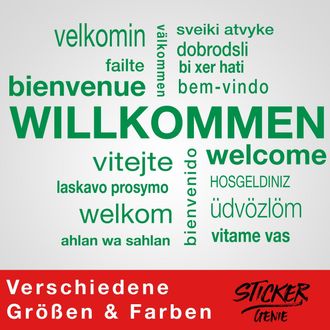 Sticker Genie HERZLICH WILLKOMMEN Wandtattoo Sticker Aufkleber Wandaufkleber wiederablösbar (75cm (B) x 52cm (H), Grün)