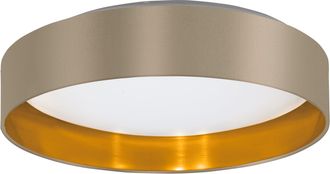 Eglo LED Deckenlampe Maserlo 2, Textil Deckenleuchte, Wohnzimmerlampe Decke aus Stoff in gold und taupe, Kunststoff in wei&szlig;, warmwei&szlig;, &Oslash; 38 cm