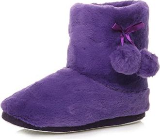 Ajvani Femmes hiver pompon doubl&eacute; de fourrure confort tricot&eacute; bottines chaussons pantoufles pointure 3 36