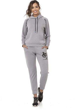 Cipo & Baxx Damen Jogginganzug WLR147 Grau - Zweiteiliges Set aus Kapuzenjacke und Jogginghose mit modischem Design, hohem und sportlich-femininer Passform - WLR1