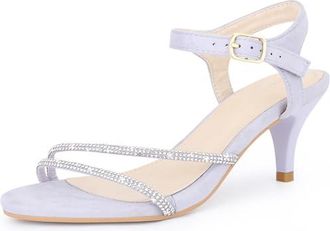 Allegra K Sandales &agrave; talon chaton avec sangle de cheville et strass pour femme, violet clair, 36.5 EU