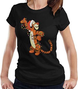 Disney Christmas Tigger Holding Festive Lights Womens T-Shirt