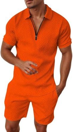 Generic Costume d&eacute;contract&eacute; &agrave; rayures pour homme avec fermeture &eacute;clair et manches courtes, haut, chemisier, costume avec cordon de serrage et poche, ensemble 